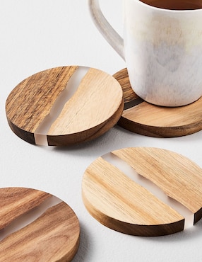 Set portavasos de madera Wood & Resin 4 piezas